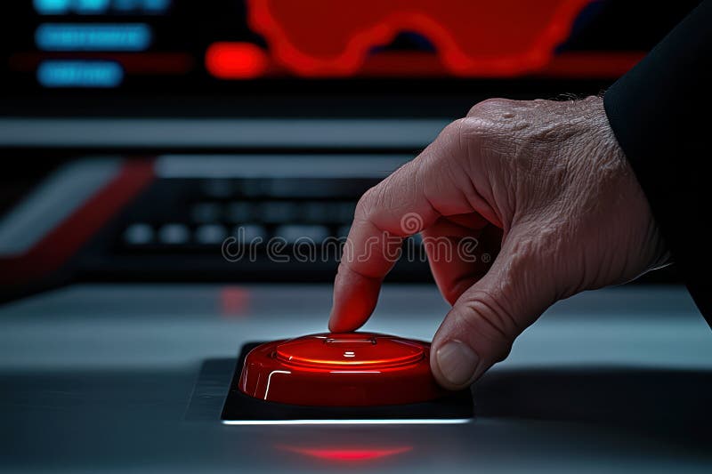 Military General Pressing Red Button for Nuclear Missile Launch Stock ...