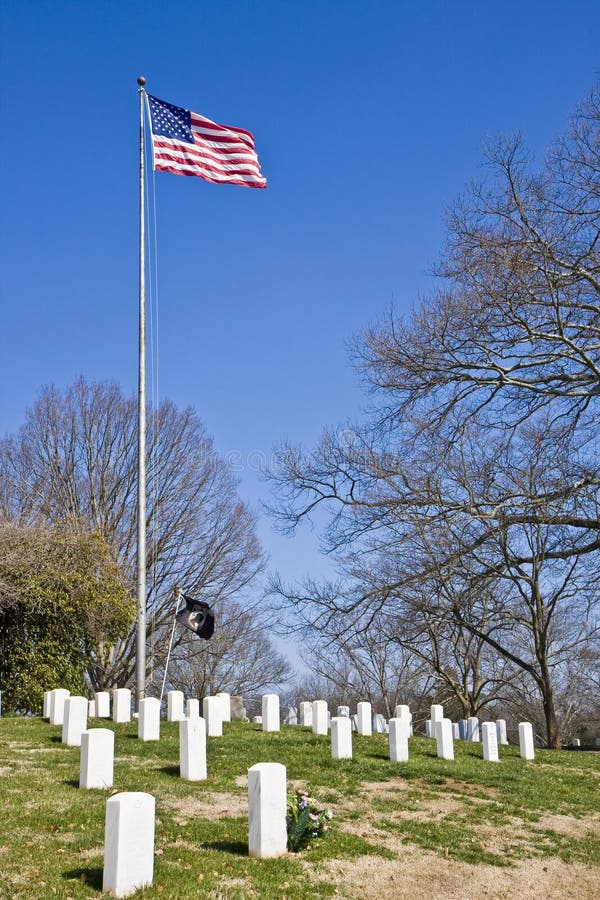 Military Graves Under American Flag Stock Photo - Image of religion ...