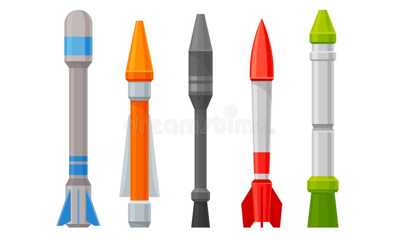 Military Guided Missiles of Different Color and Shape Vector Set Stock ...