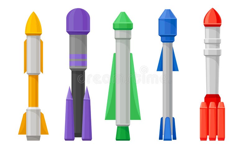 Military Guided Missiles of Different Color and Shape Vector Set Stock ...
