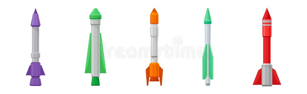 Military Guided Missiles of Different Color and Shape Vector Set Stock ...