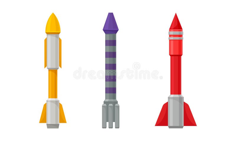 Military Guided Missiles of Different Color and Shape Vector Set Stock ...