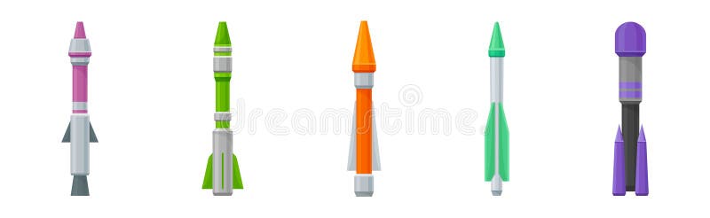 Military Guided Missiles of Different Color and Shape Vector Set Stock ...