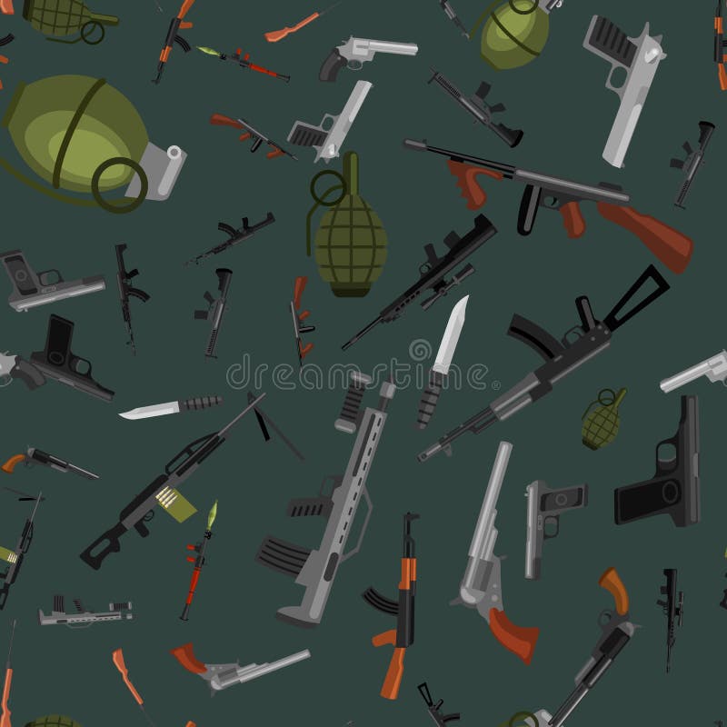 Military Gun Seamless Pattern, Automatic and Hand Weapon in Magazine ...
