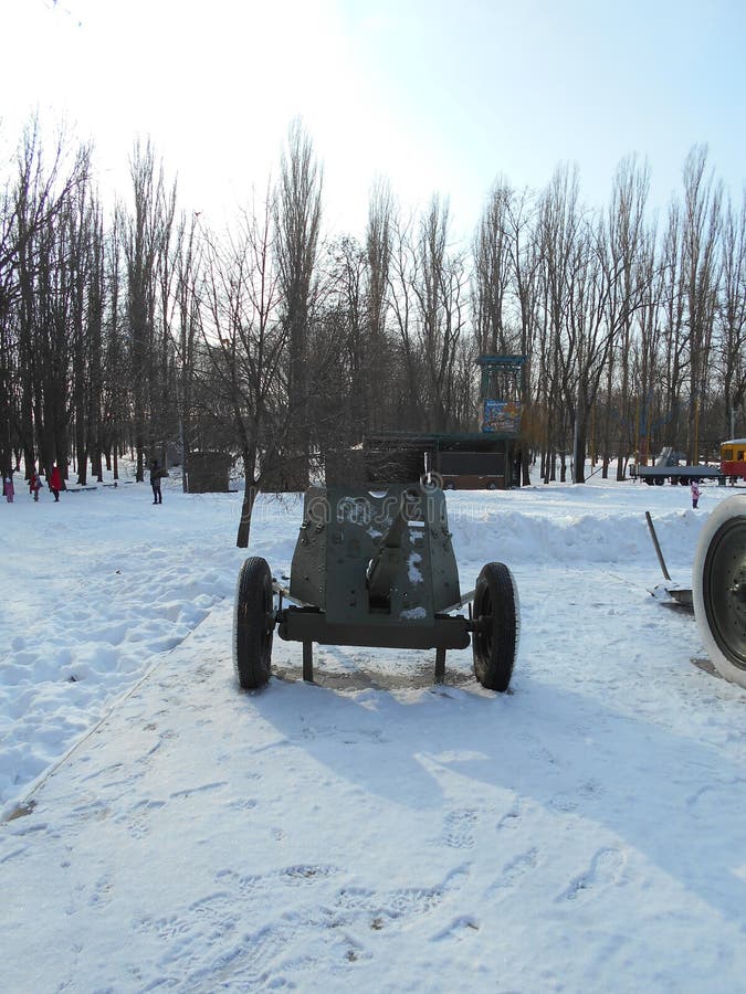 Military Gun in a Snowy Winter Day Editorial Stock Photo - Image of ...