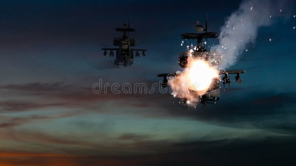 Military Gunships Being Hit by Missile and Exploding Stock Illustration ...