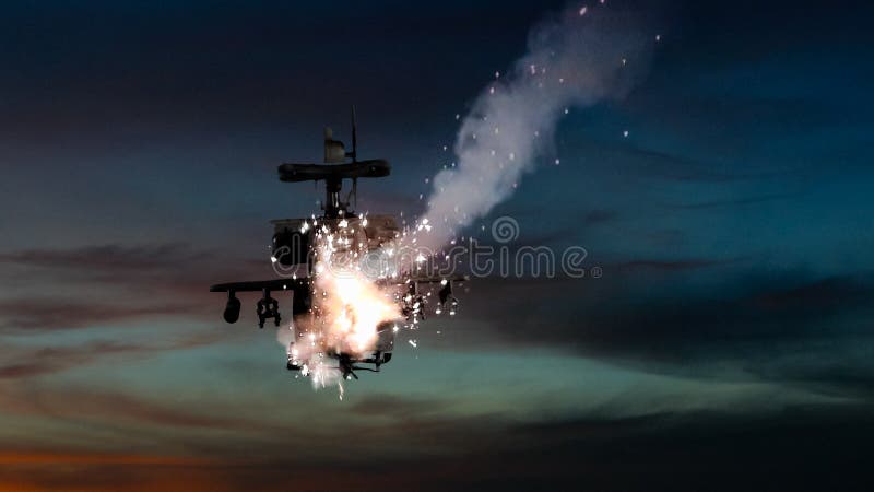 Military Gunships Being Hit by Missile and Exploding Stock Illustration ...