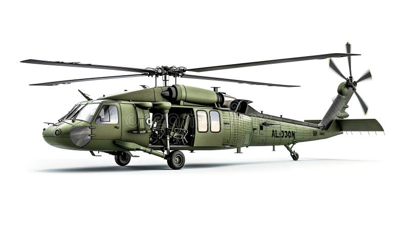 Military Helicopter in Detailed Side View, Isolated on White. High ...