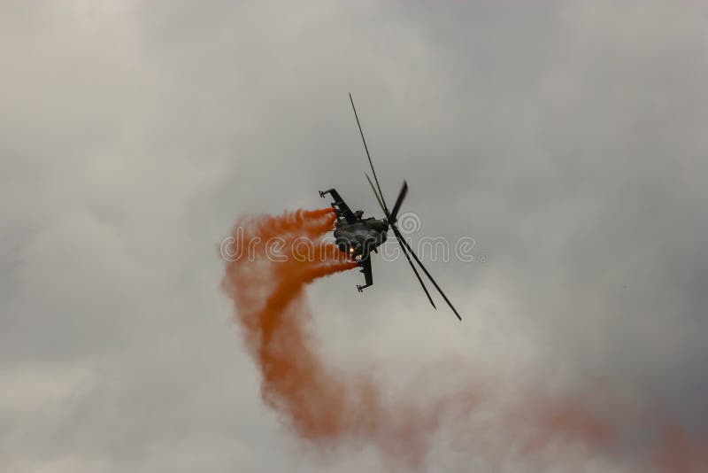 Military Helicopter in Flight, Smoke Stock Image - Image of guard, navy ...