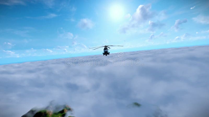 Oil Rig with Helicopter Flying and Offshore Wind Turbines Against ...