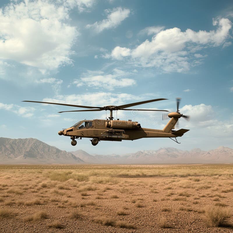 Military Helicopter Flying Over Desert Landscape Stock Illustration ...