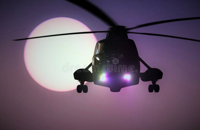 Military Helicopter Flying at Sunset Stock Image - Image of aviation ...