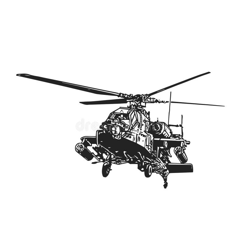Military Helicopter Hand Graphic Drawing. Military Equipment Stock ...