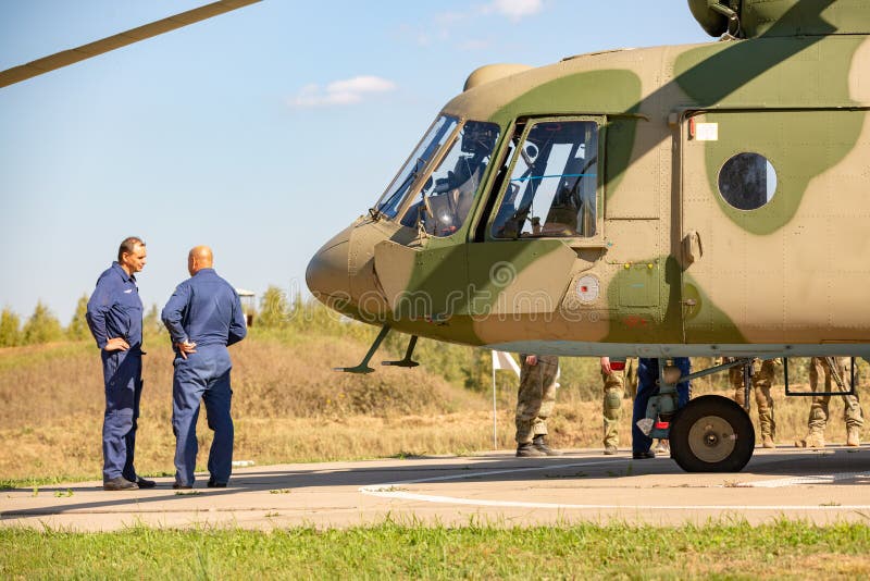 Military Helicopter Lands on the Ground during Military Exercise Stock ...