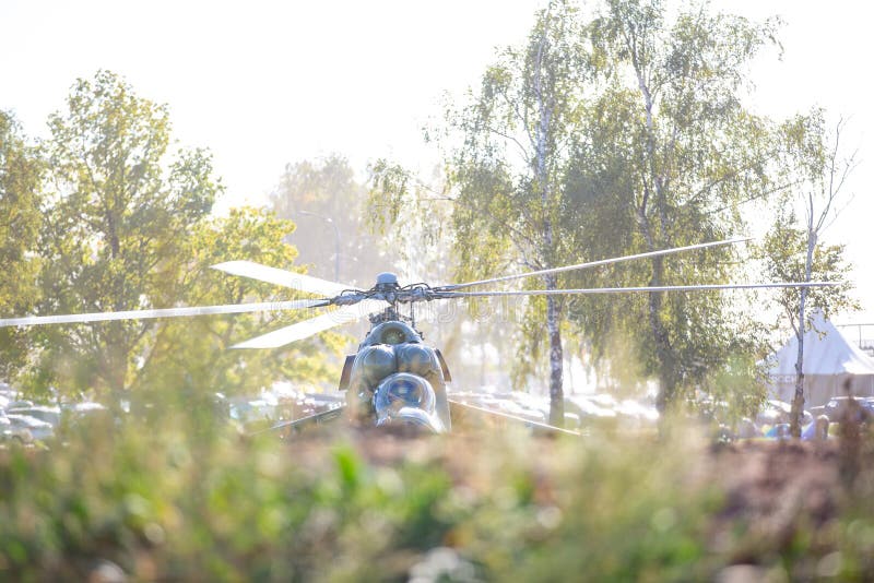 Military Helicopter Lands on the Ground during Military Exercise Stock ...