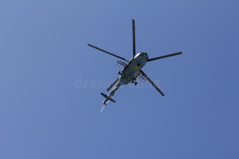 Military Helicopter Maneuvers in the Blue Sky Stock Image - Image of ...