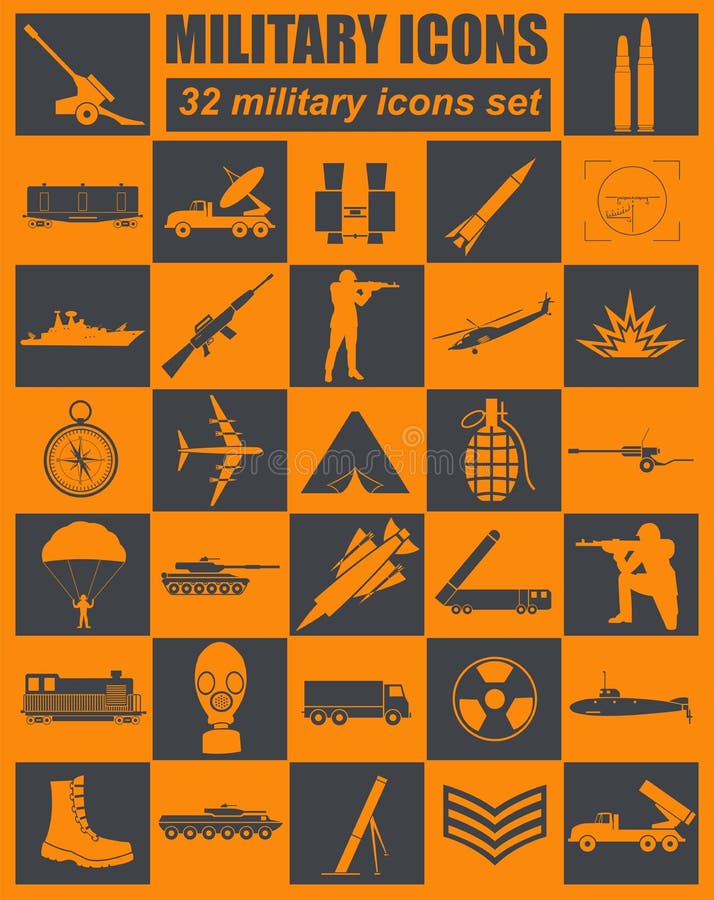 Military Icon Set. Constructor, Kit Stock Vector - Illustration of ...