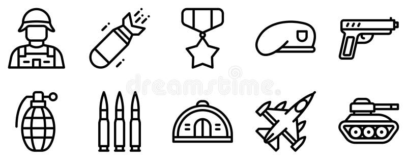 Military Icon Set Tactical Line Style Collection for Defense and ...