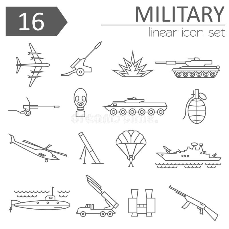 Military Thin Line Icon Set. Army Signs Collection, Sketches, Logo ...