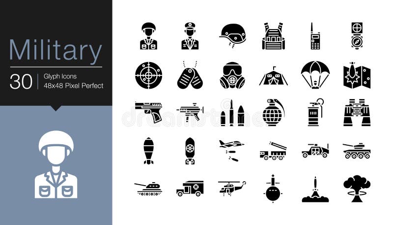 Military Icons. Glyph Design Stock Vector - Illustration of defense ...