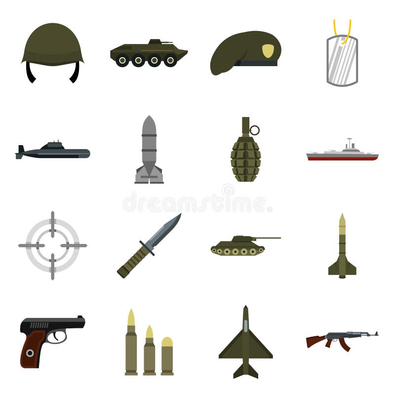 Military Icons Set, Flat Style Stock Vector - Illustration of aviation ...