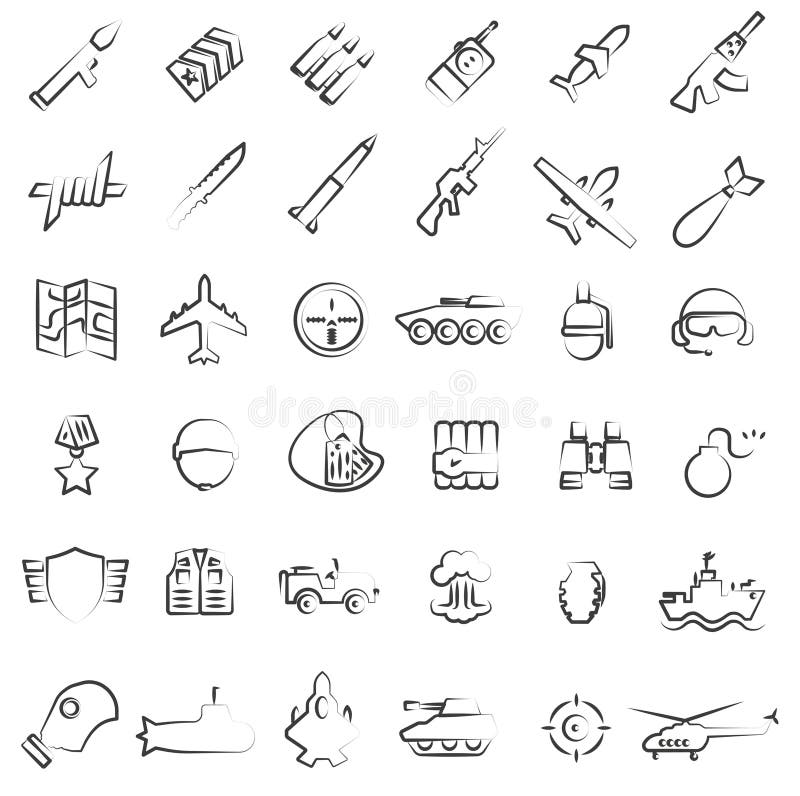 Military Icons. Simple Thin Line Military Icons Stock Vector ...