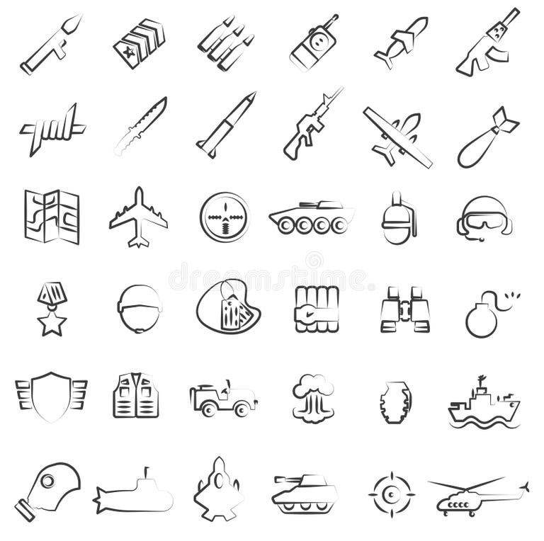 Military Icons. Simple Thin Line Military Icons Stock Vector ...