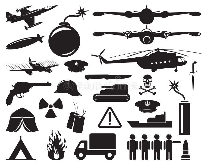 Military icons set stock vector. Illustration of bullet - 43896200