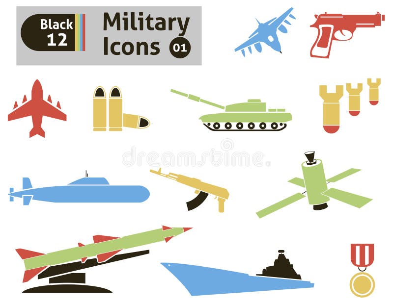 Military icons set stock vector. Illustration of bullet - 43896200