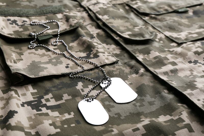 Military ID Tags with Chain on Uniform Stock Photo - Image of mockup ...