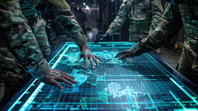 Military Intelligence Experts Analyzing Battlefield Data on a Digital ...