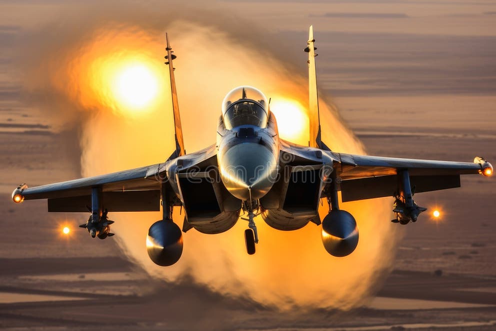 A Military Jet at Full Thrust in the Air Stock Illustration ...