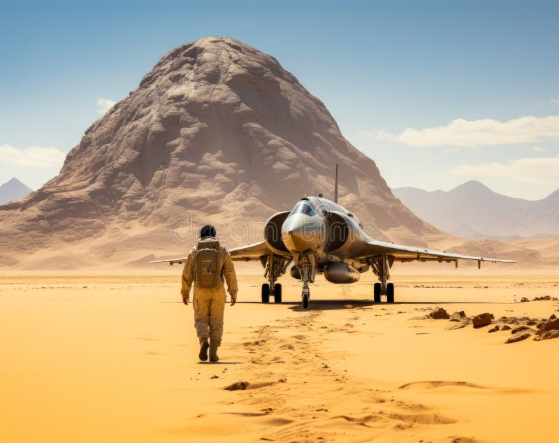 Military Jet Om Desert Standing. Old Military Jet Fighter. Generative ...