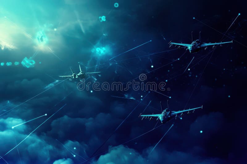 Military Jets Fly through a Dramatic Sky during an Aerial Combat ...