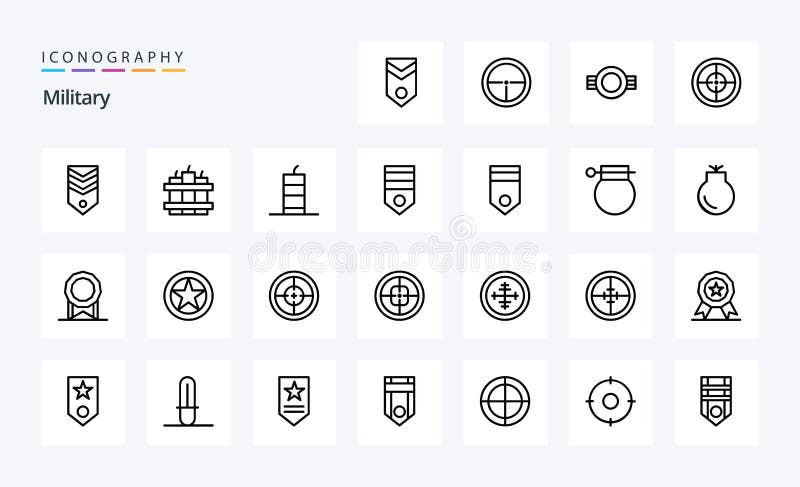 25 Military Line icon pack stock vector. Illustration of insignia ...