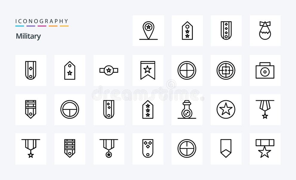 25 Military Line icon pack stock vector. Illustration of military ...