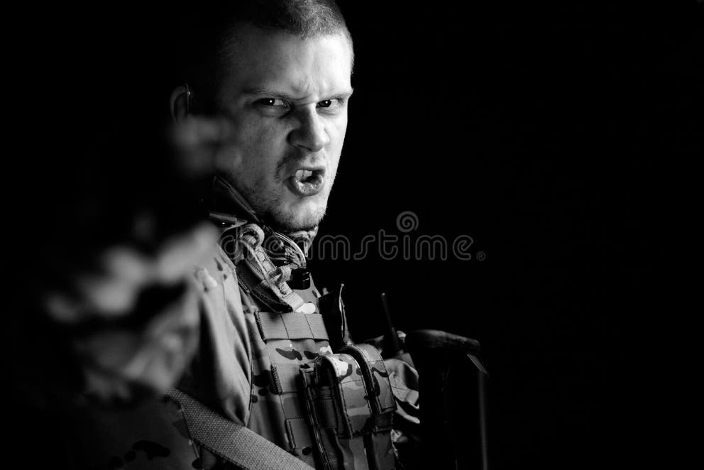 Military man stock image. Image of aiming, radio, guard - 46351993