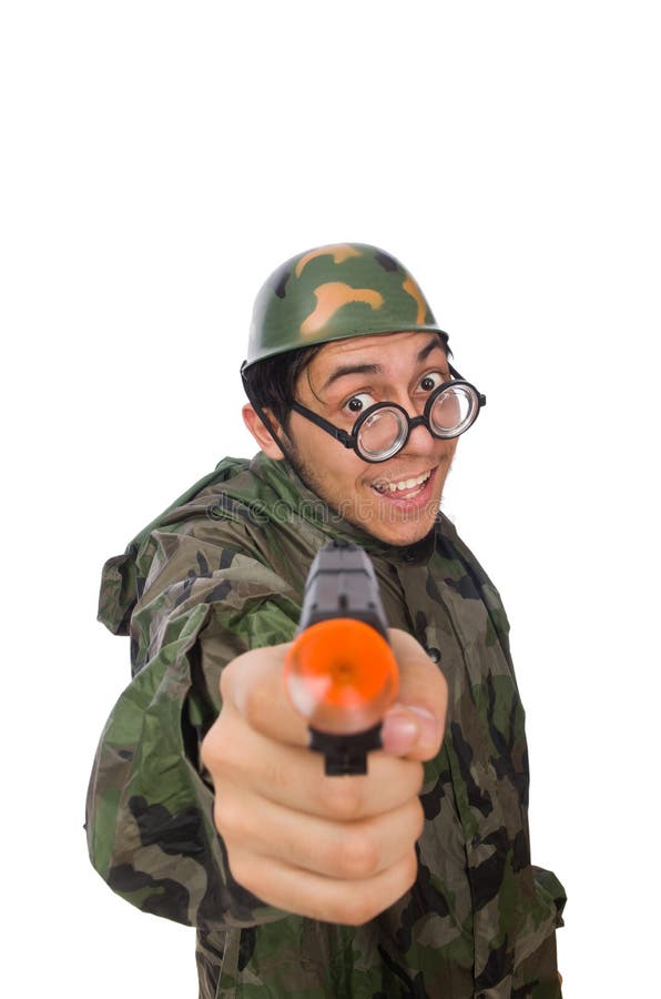 Military Man with a Gun Isolated on White Stock Photo - Image of ...