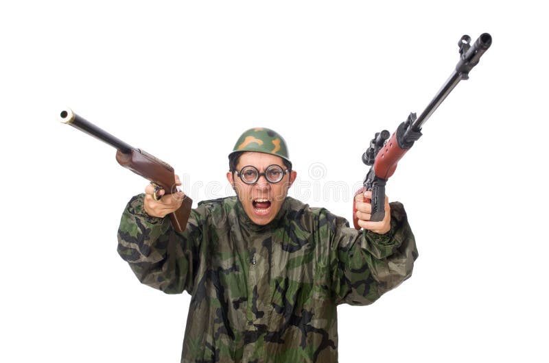 Military Man with a Gun Isolated on the White Stock Image - Image of ...