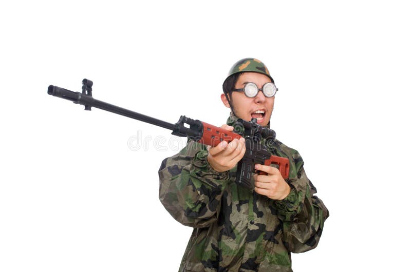Military Man with a Gun Isolated on the White Stock Photo - Image of ...