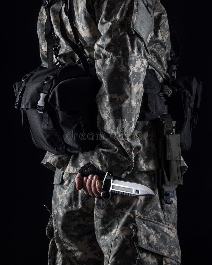 Military Man with a Knife in a Hand Close Up Stock Image - Image of ...