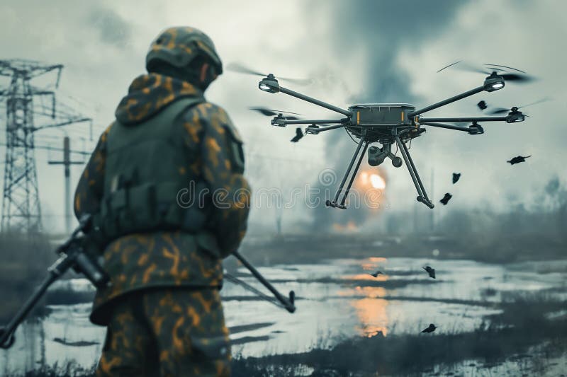 A Military Man in a Pixelated Uniform Launched an FPV Drone Stock ...