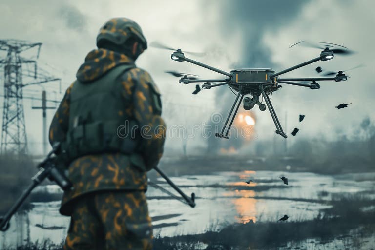 A Military Man in a Pixelated Uniform Launched an FPV Drone Stock ...