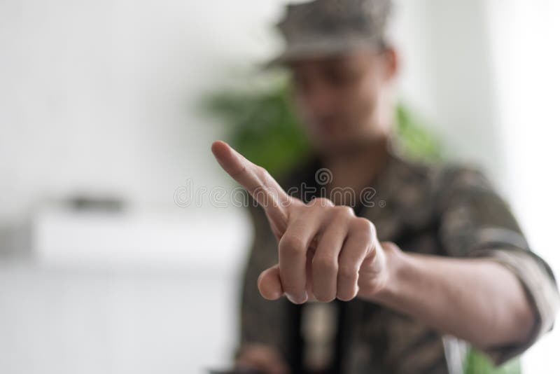 Military Man Pointing with Index Finger Stock Photo - Image of male ...