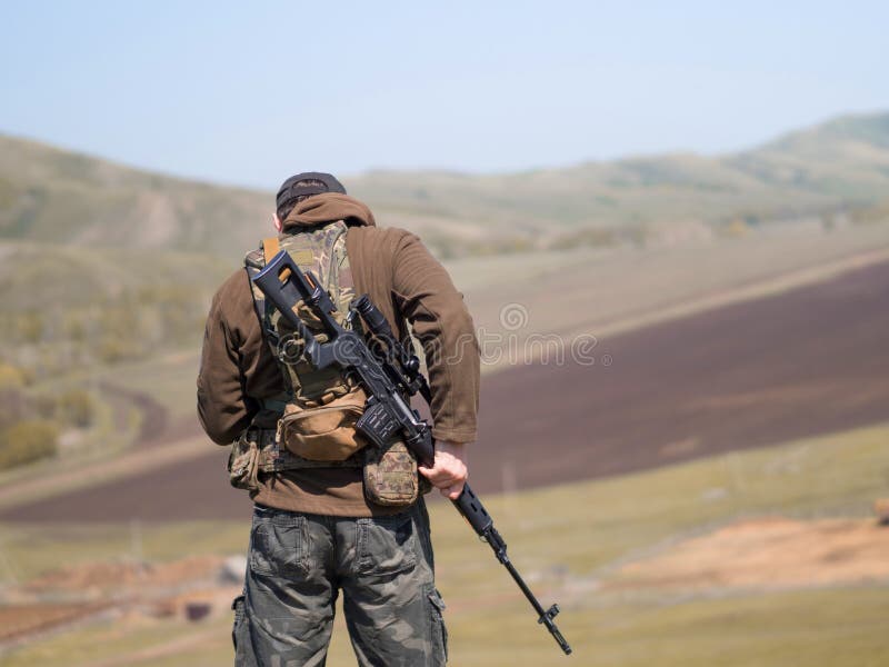 Back View Of Soldier With Rifle Or Sniper Stock Image - Image of ...
