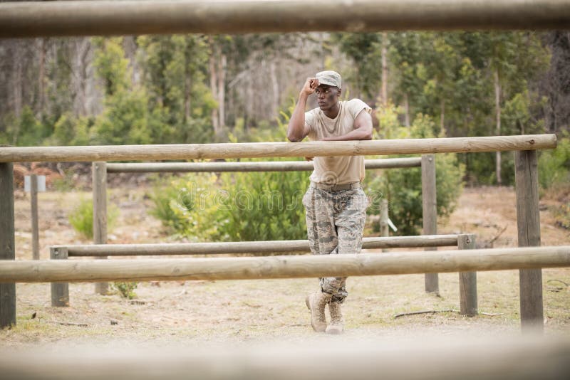 Military Man Standing during Obstacle Course in Boot Camp Stock Image ...