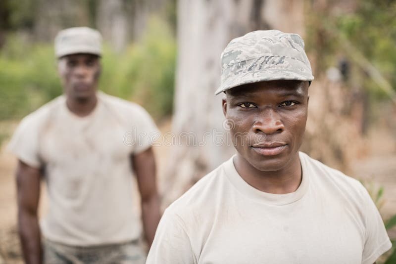 Military Man Standing during Obstacle Course in Boot Camp Stock Image ...