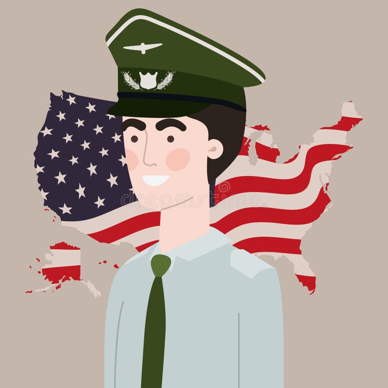 Military Man with Usa Map and Flag Stock Vector - Illustration of ...