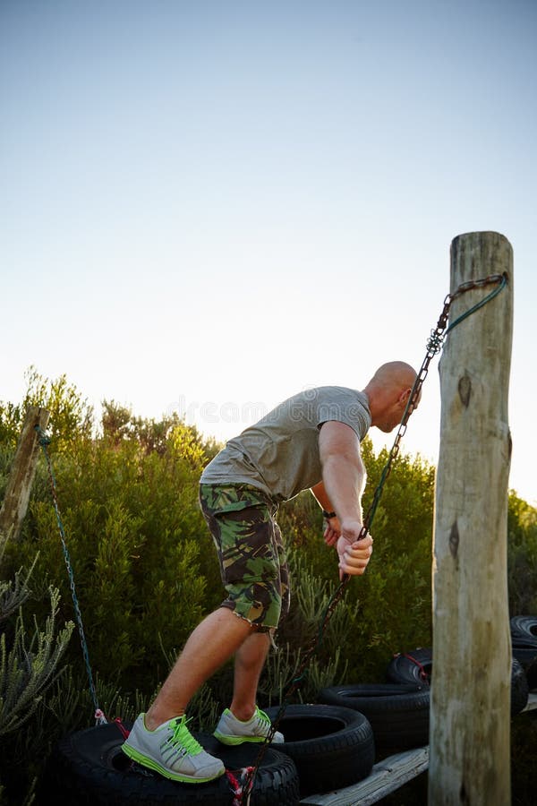 Military, Man and Walk on Obstacle Outdoor for Strength Training ...