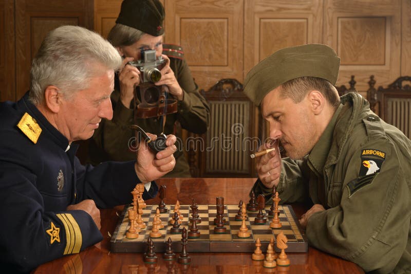 Military Mature General Playing Chess with Soldier Stock Image - Image ...